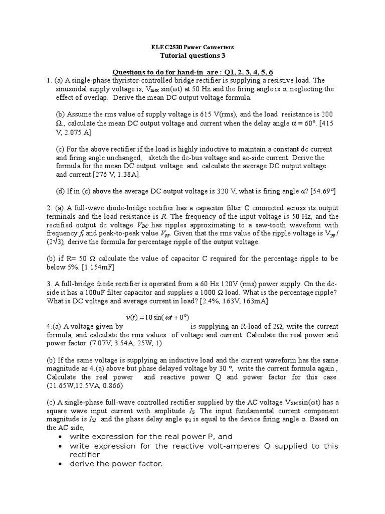 ELEC2530 Rectifier Tutorial-1 | PDF | Rectifier | Ac Power