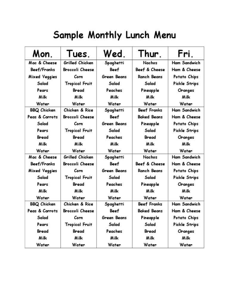 Sample Monthly Menus | PDF | Cooking, Food & Wine | Technology & Engineering