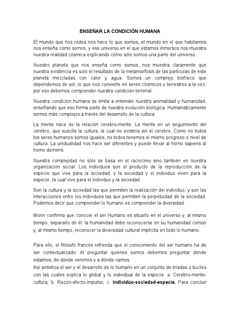 Enseñar La Condición Humana | PDF | Homo Sapiens | Desarrollo sostenible