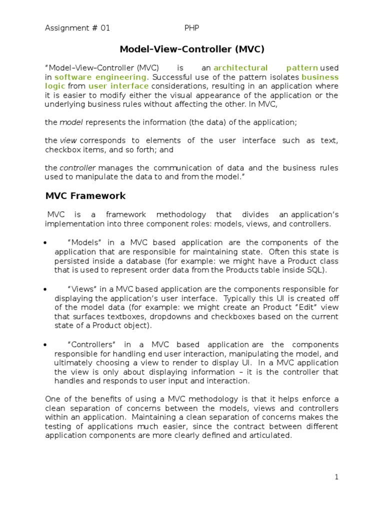 Model-View-Controller (MVC) : Architectural Pattern Software Engineering Business Logic User ...