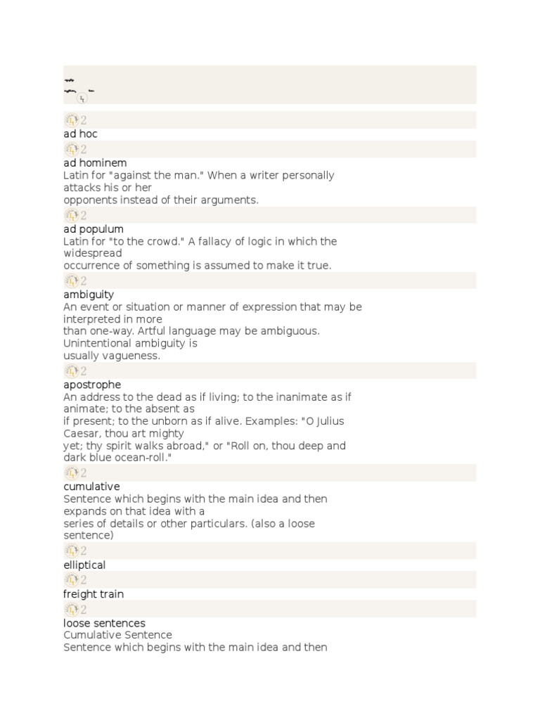 A Study Guide Containing Definitions of Various Literary and Rhetorical ...