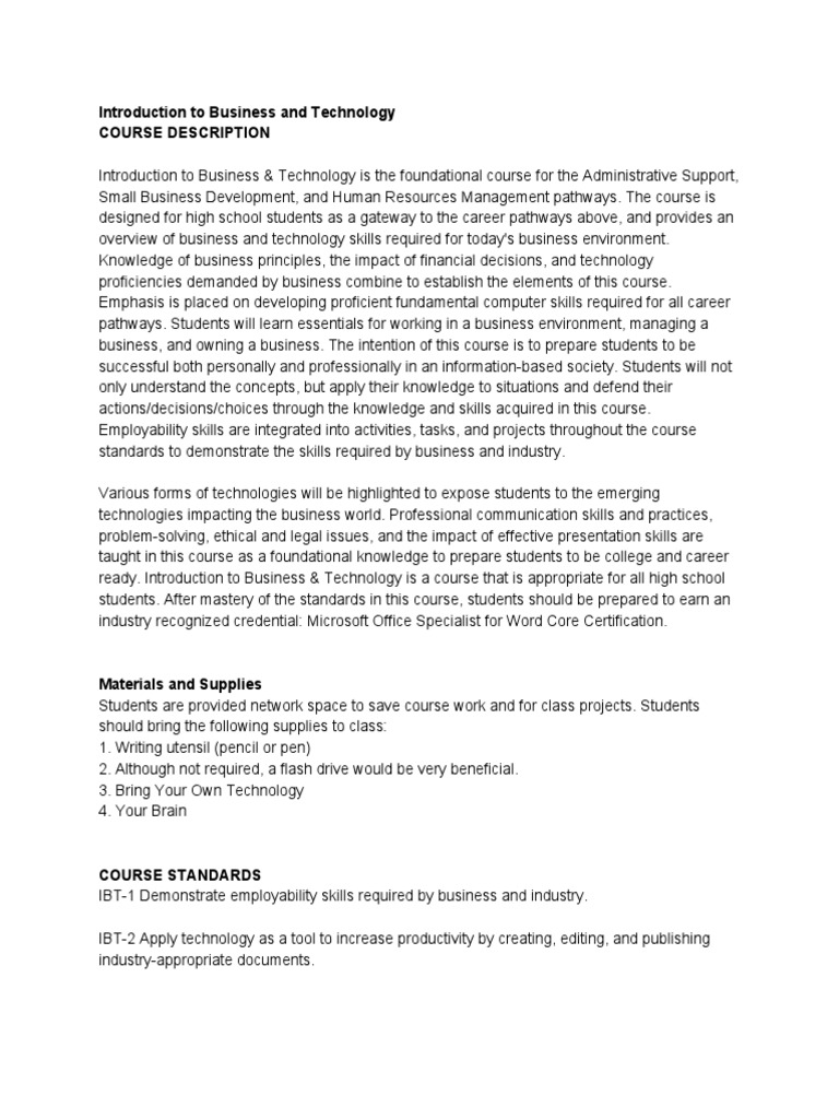 Intro to Business & Technology Course | PDF | Entrepreneurship | Marketing