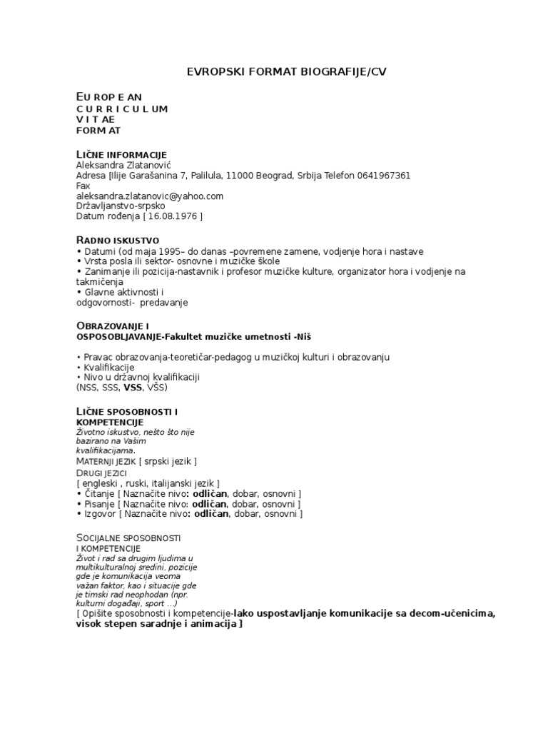 CV Obrazac 2 | PDF