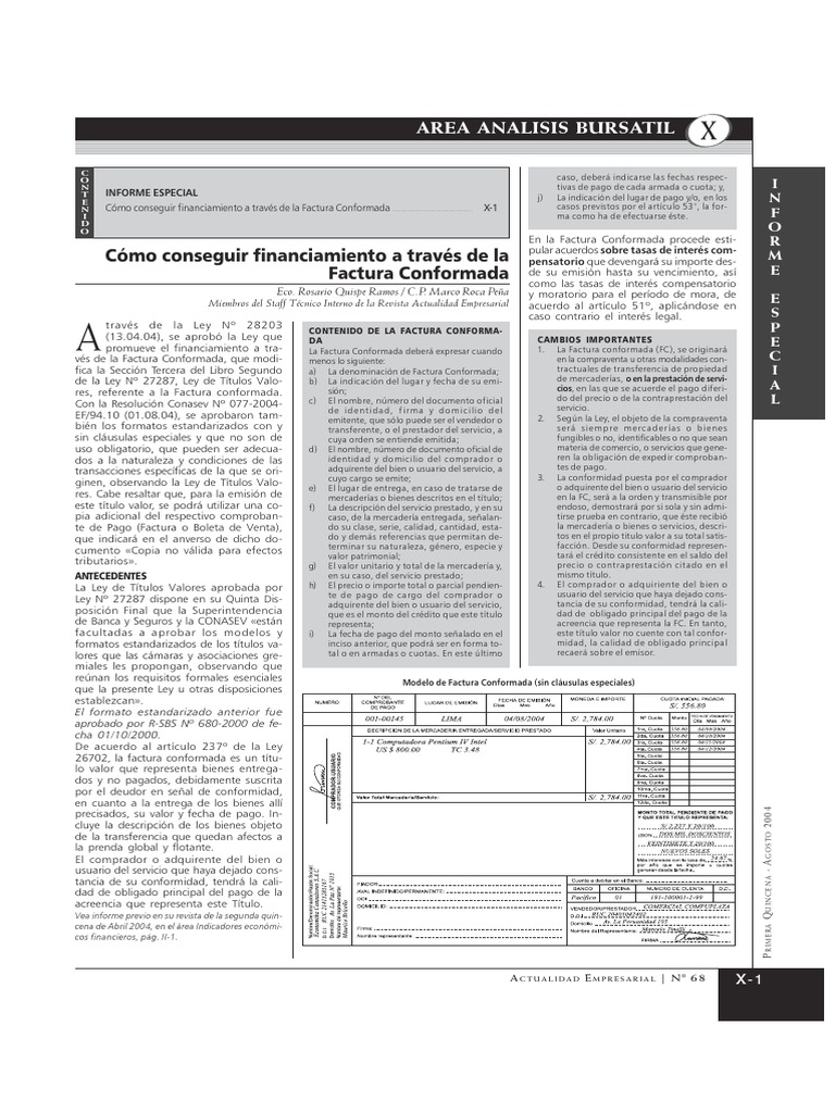 FACTURA CONFORMADA.pdf | Factura | Pagos