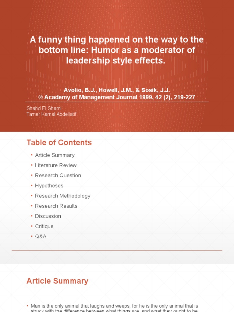 Humor As A Moderator of Leadership Style Effects | PDF | Survey ...