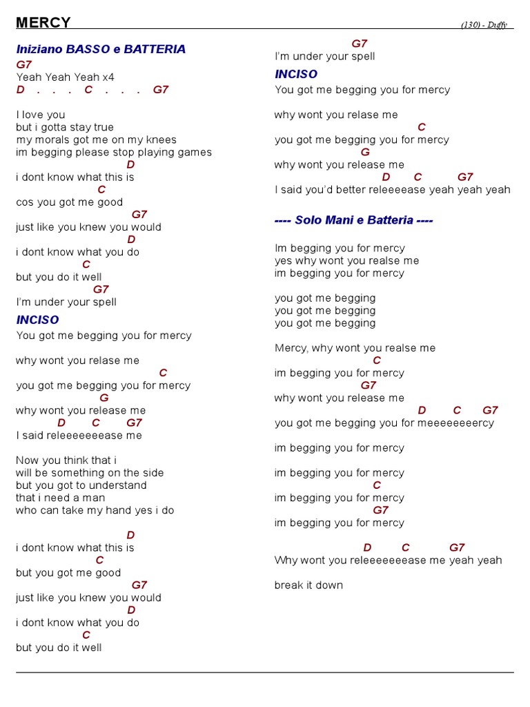 "Begging for Mercy Lyrics - Duffy" | PDF