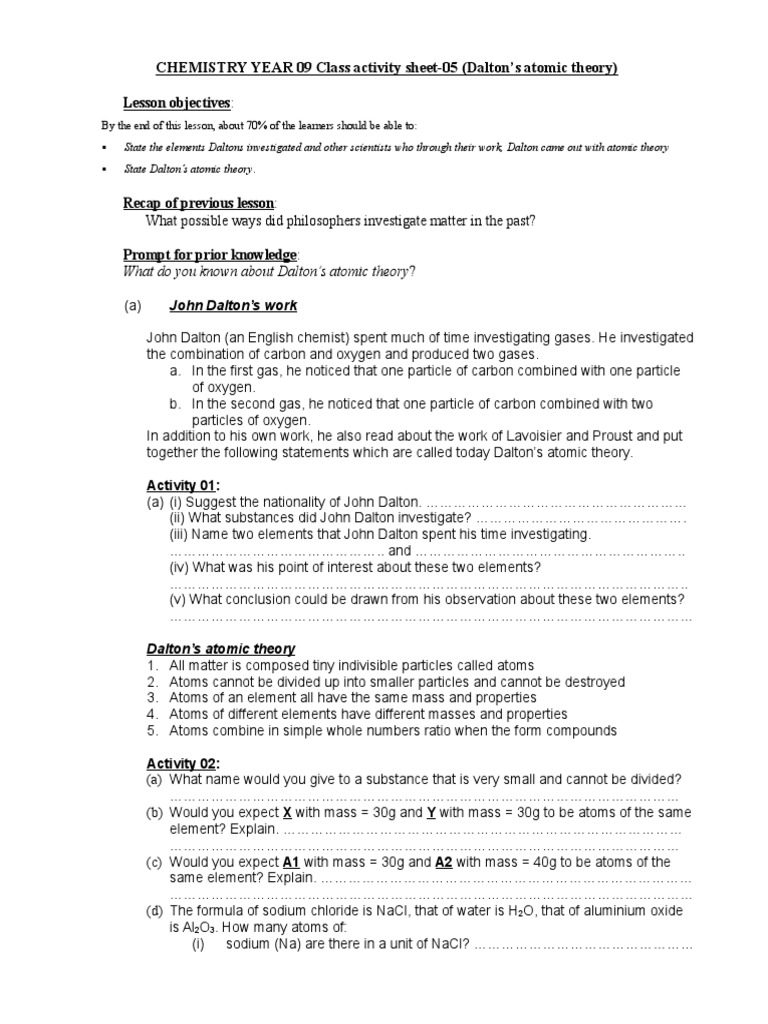 Dalton's Atomic Theory Overview | PDF | Sodium Chloride | Atoms
