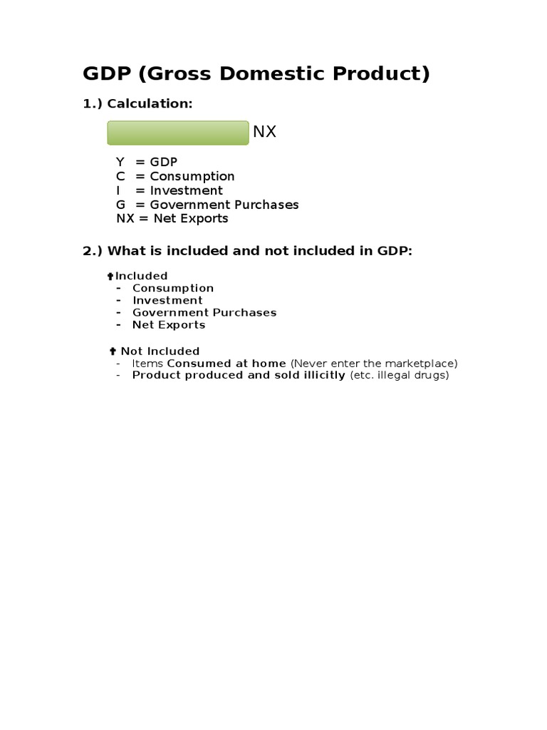GDP (Gross Domestic Product) : Y C + I + G + NX | PDF | Finance & Money ...