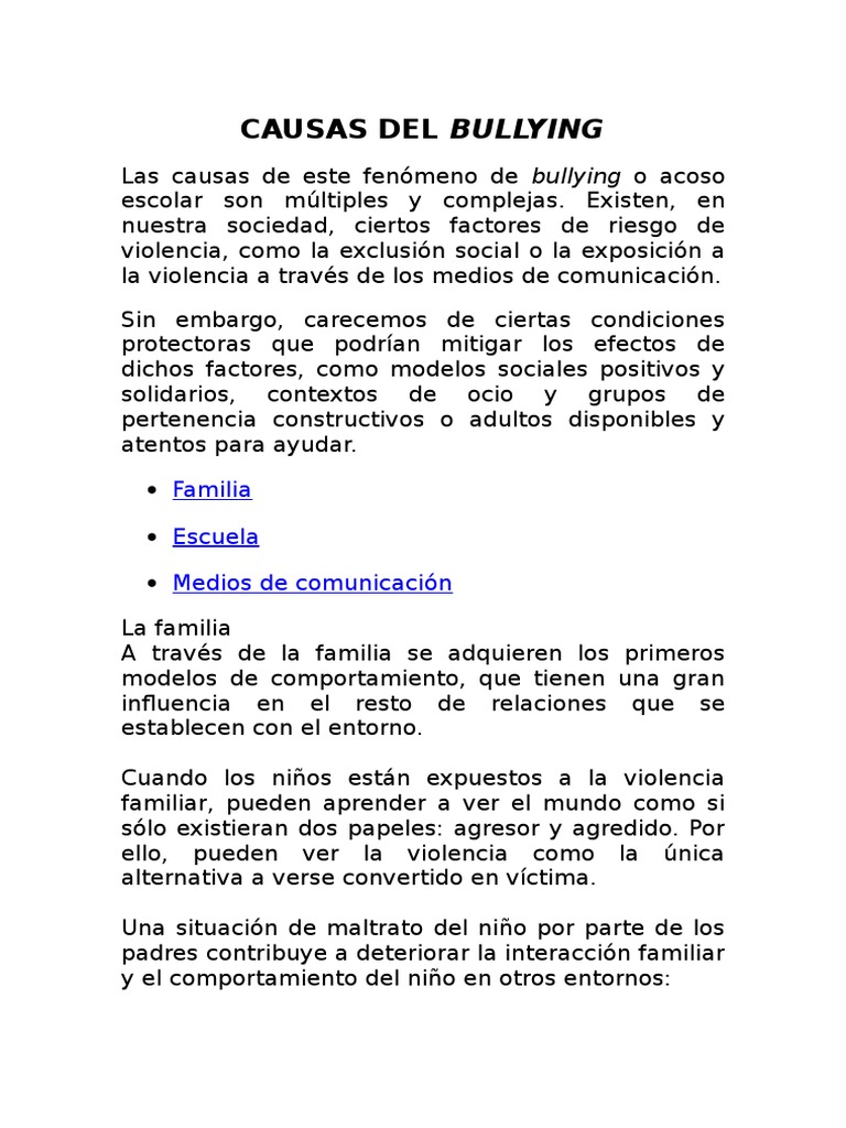 Bullying - CAUSAS | PDF | Violencia | Familia
