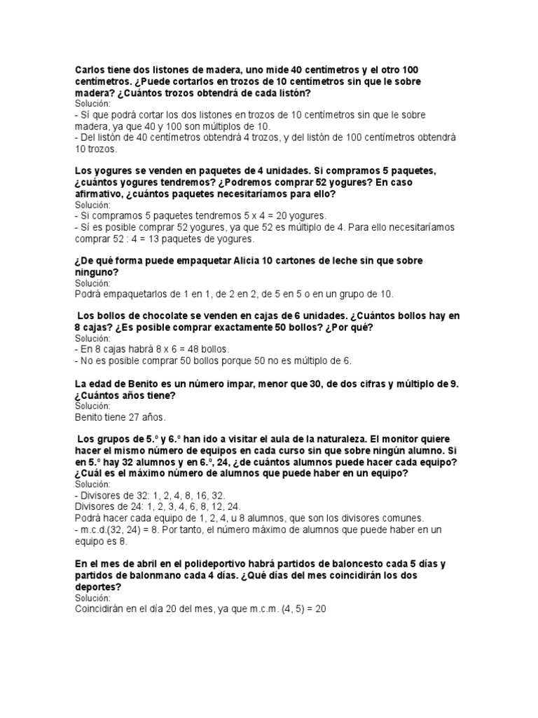 Actividades MCM, DCM, Divisor, Multiplo, Primo y Compuesto | Descargar ...