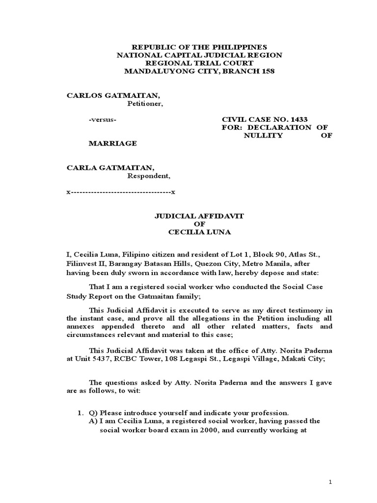 Judicial affidavit - sample | Affidavit | Notary Public