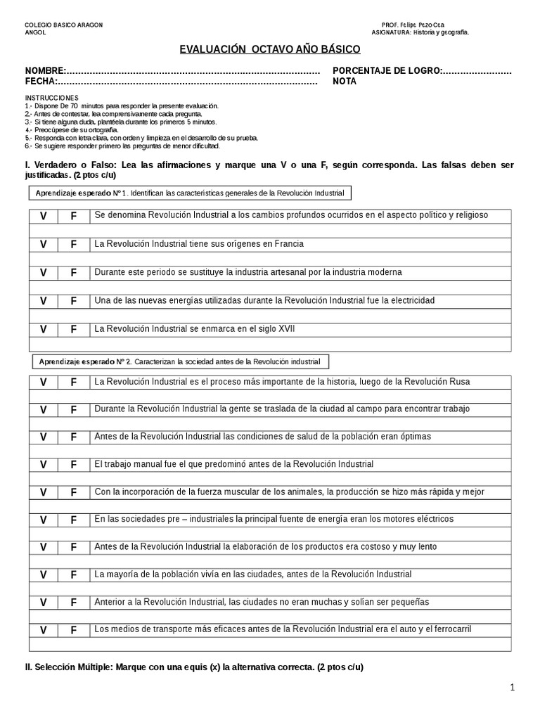 Prueba Revolución Industrial | PDF | Revolución industrial | Agricultura
