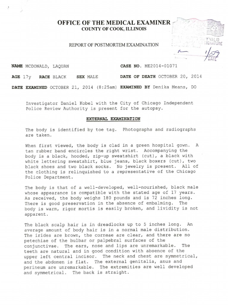 Laquan McDonald Autopsy Report | PDF
