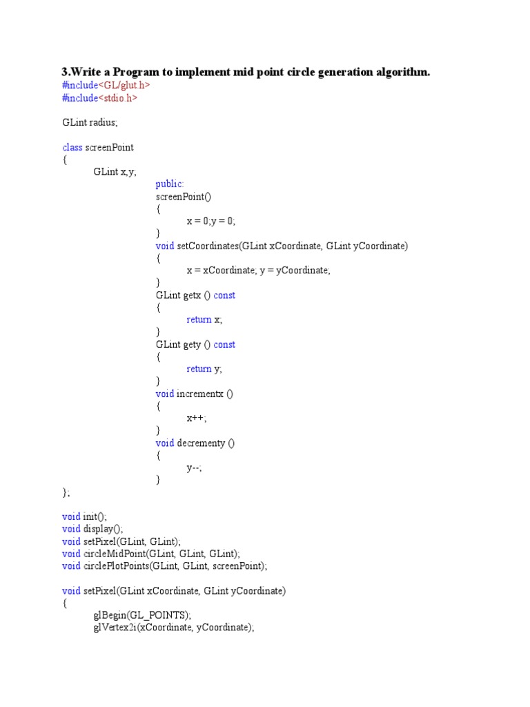 3.write A Program To Implement Mid Point Circle Generation Algorithm | PDF