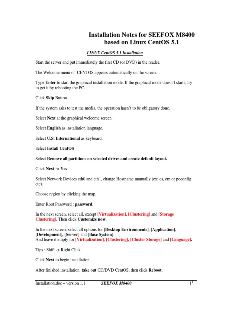 Installation SEEFOX M8400 Based On CentOS | PDF | Installation (Computer Programs) | Superuser