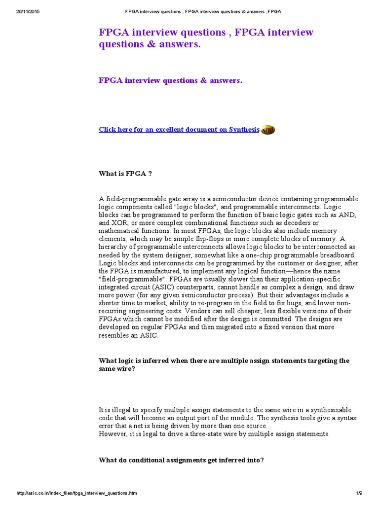Fpga Interview Questions Fpga Interview Questions And Answers Fpga