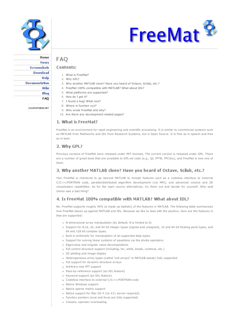 FreeMat - FAQ PDF | PDF | Matlab | C (Programming Language)