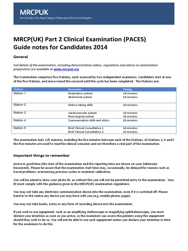 MRCP (UK) Part 2 Clinical Examination (PACES) Guide Notes For ...