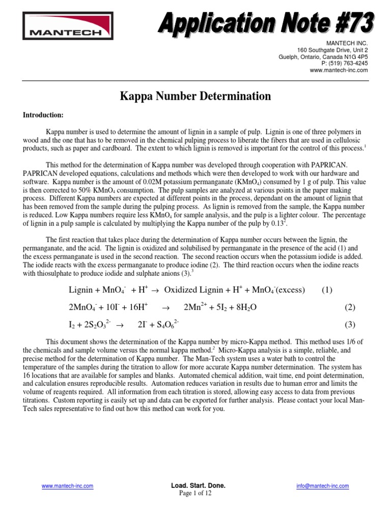 Kappa Number Determination | PDF | Lignin | Titration