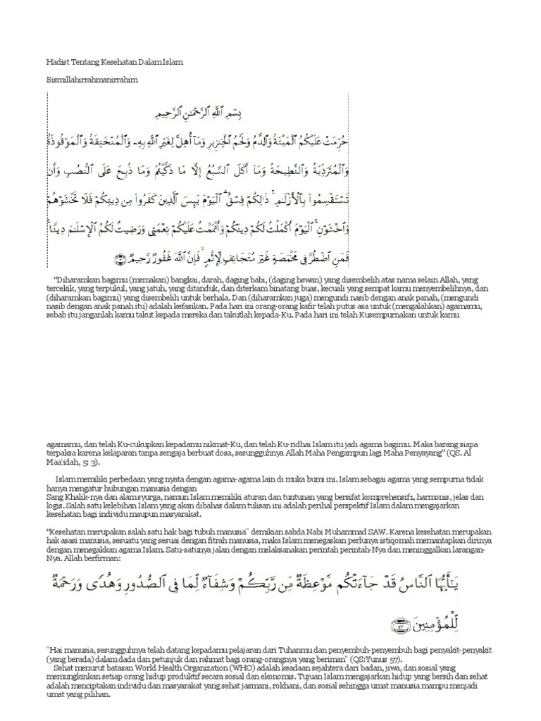 Hadist Tentang Kesehatan Dalam Islam | PDF