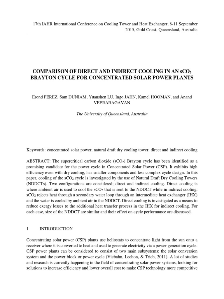Comparison of Direct and Indirect Cooling in An SCO2 Brayton Cycle For ...