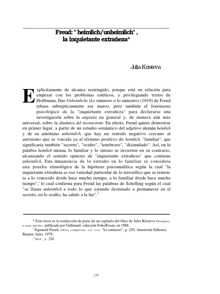 Freud Heimlich, Unheimlich, La Inquietante Extrañeza - Julia Kristeva ...