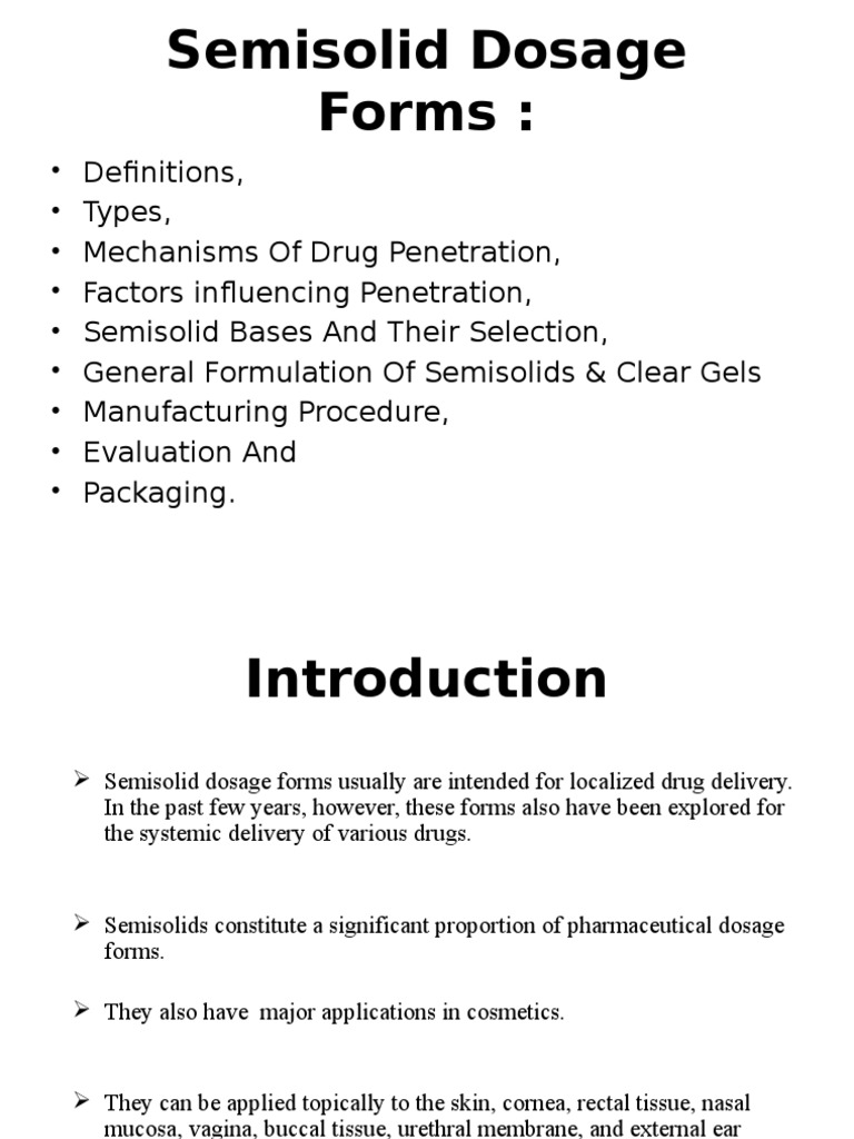 Semisolid Dosage Forms | PDF | Topical Medication | Epidermis
