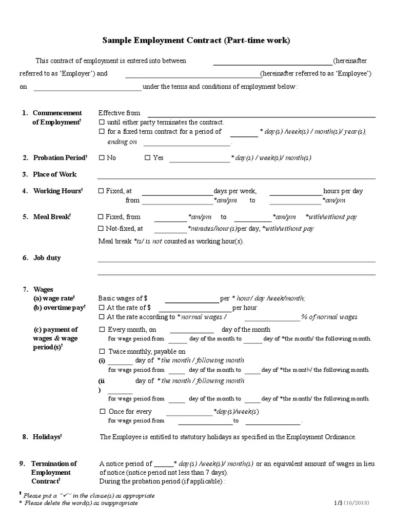 Sample of Employment Contact PT Eng | PDF | Wage | Working Time
