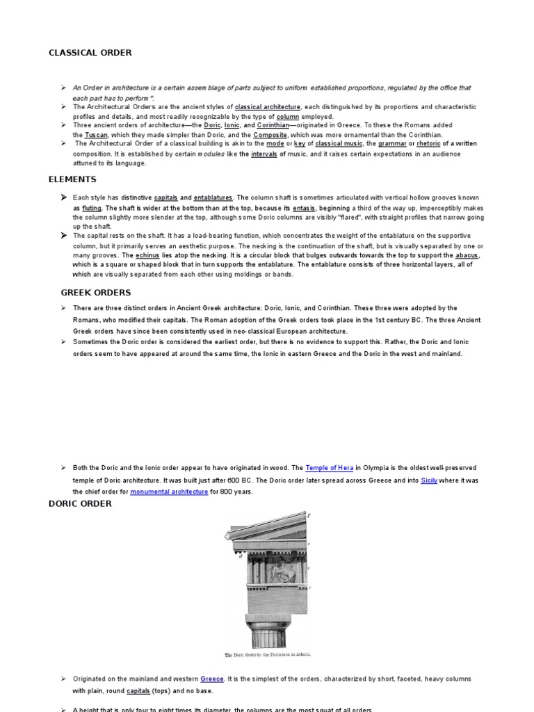 Classical Order | PDF | Column | Architectural Design