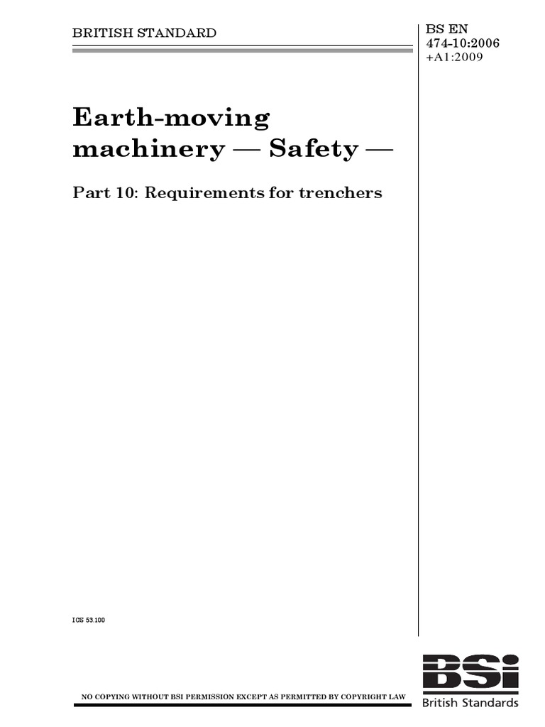 BS EN 474-10-2006+A1-2009 Earth-Moving Machinery - Safety PDF | PDF ...