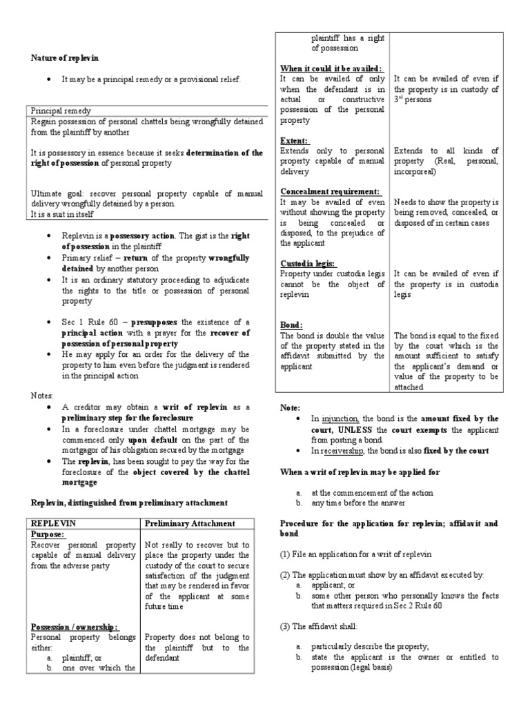 Replevin Notes | Download Free PDF | Search And Seizure | Surety Bond