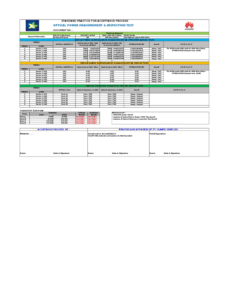 Optical Acceptance Test Report | PDF | Optical Fiber ...