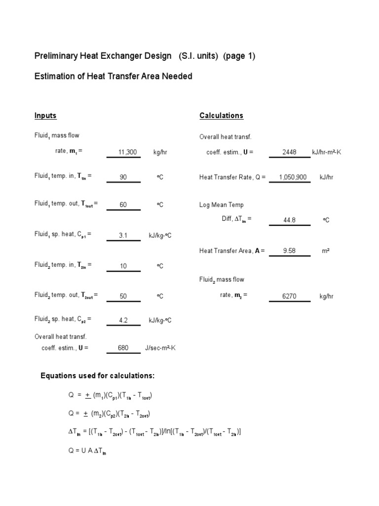 Heat Exchanger Design Calculations | PDF