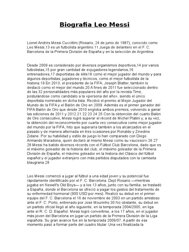 Biografia Leo Messi | PDF | Lionel Messi | FC Barcelona