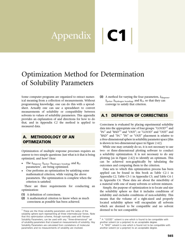 Appendix C1 Optimization Method For Determination of Solubility Parameters 2014 Cleaning With ...