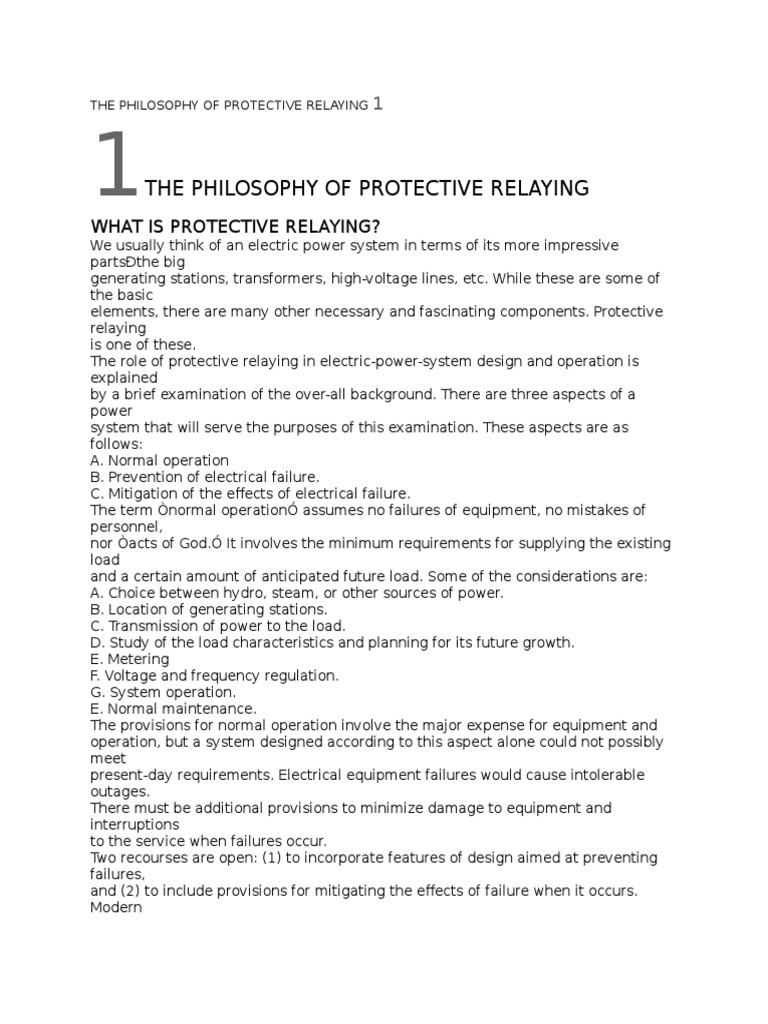 The Philosophy of Protective Relaying | PDF | Electric Power System | Relay