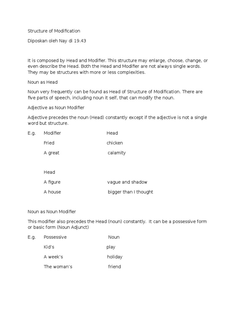 Structure of Modification | PDF | Verb | Adverb