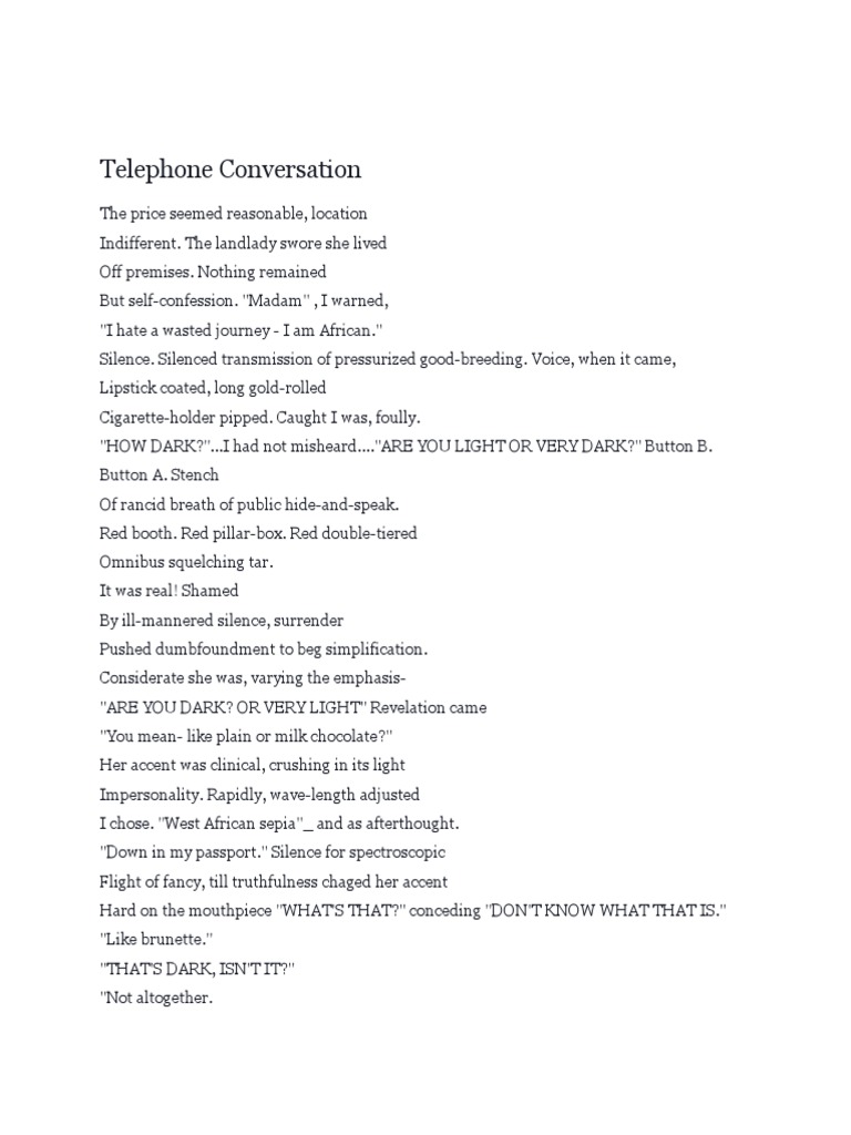Telephone Conversation by Wole Soyinka | PDF