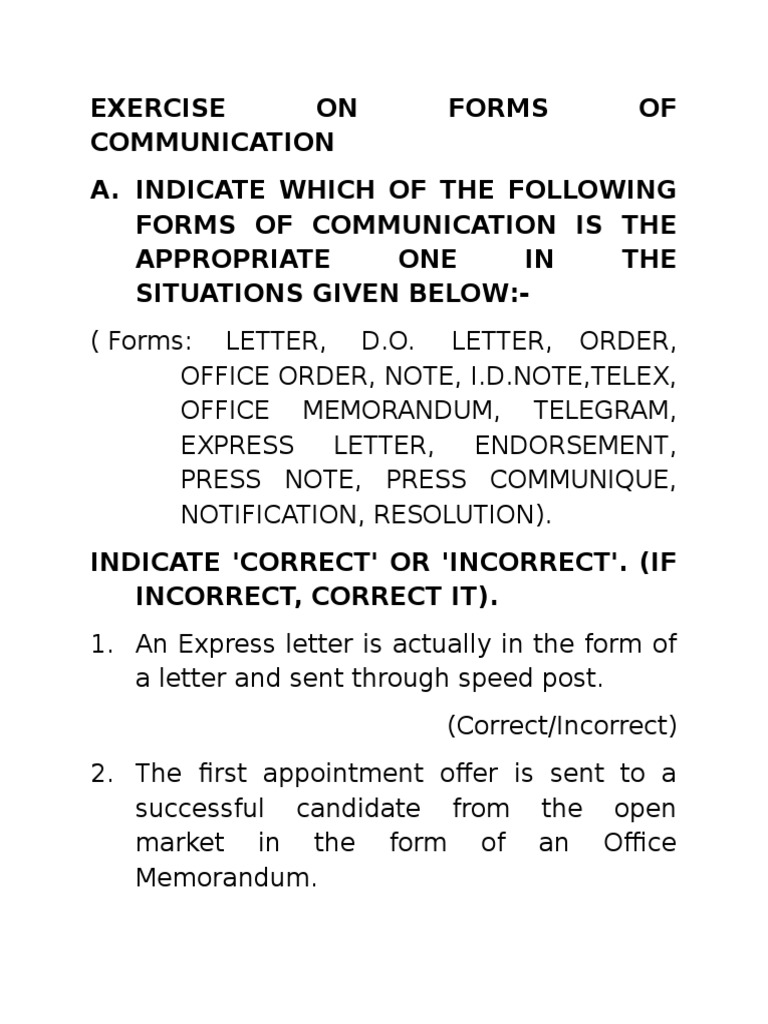 Communication Forms Exercise Guide | PDF