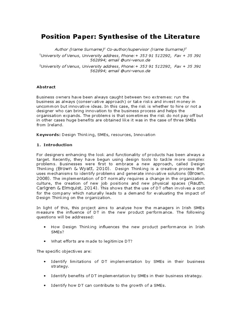 Literature Synthesis on Design Thinking Impact for SMEs | PDF | Design ...