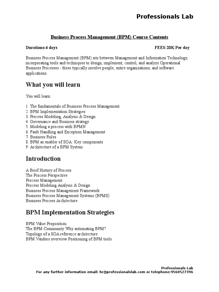 Business Process Management (BPM) Course Outline | PDF | Business ...