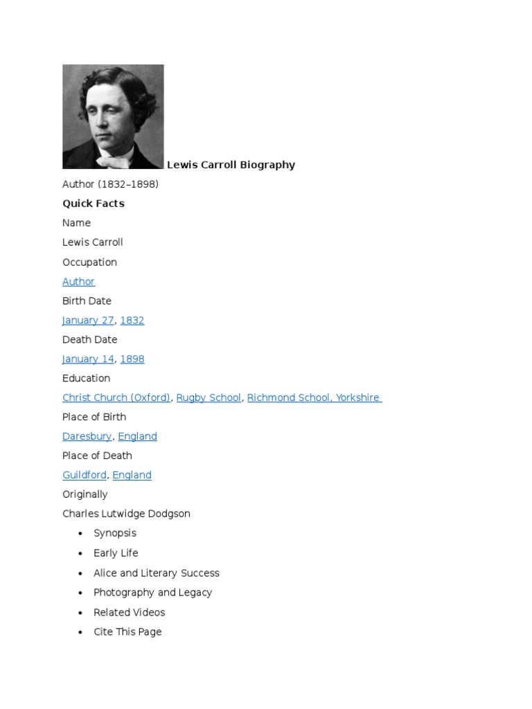 Lewis Carroll Biography: Author | PDF | Lewis Carroll | Through The ...