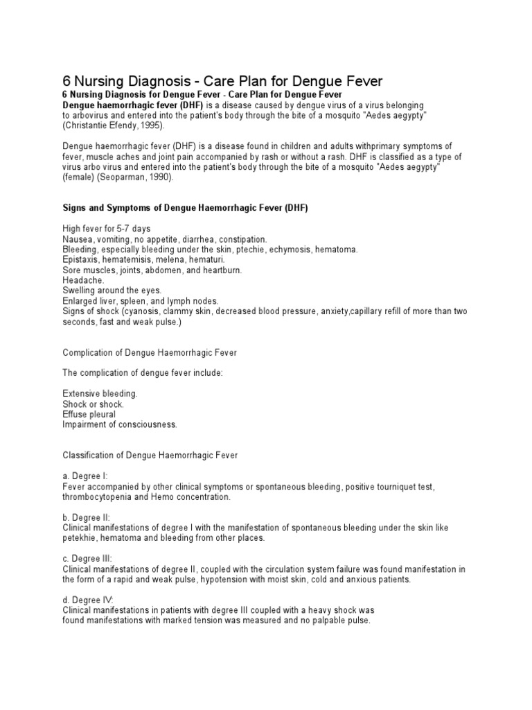 Nursing Care Plan for Dengue Fever | PDF | Shock (Circulatory) | Bleeding