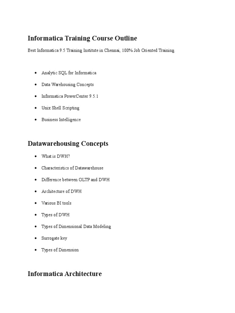 Informatica Unix Training Course Outline | PDF | Command Line Interface | Sql