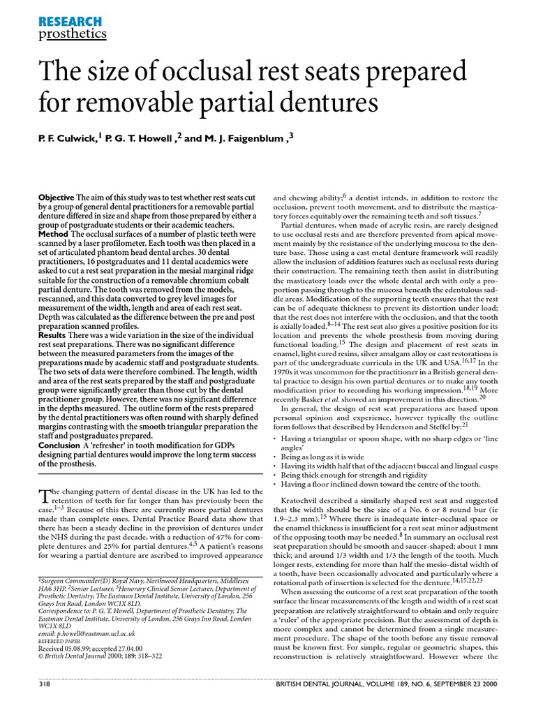 The Size of Occlusal Rest Seats Prepared | PDF | Dentures | Dentistry
