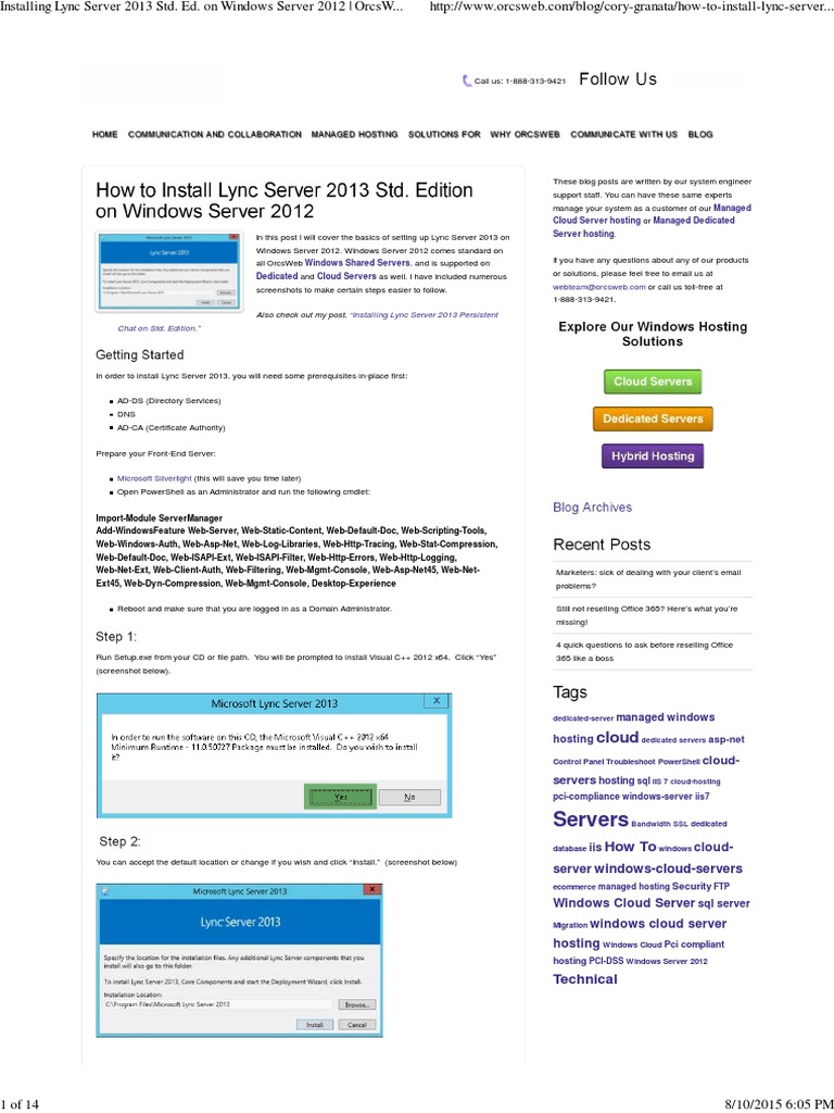 Installing Lync Server 2013 Std. Ed. On Windows Server 2012 - OrcsWeb ...
