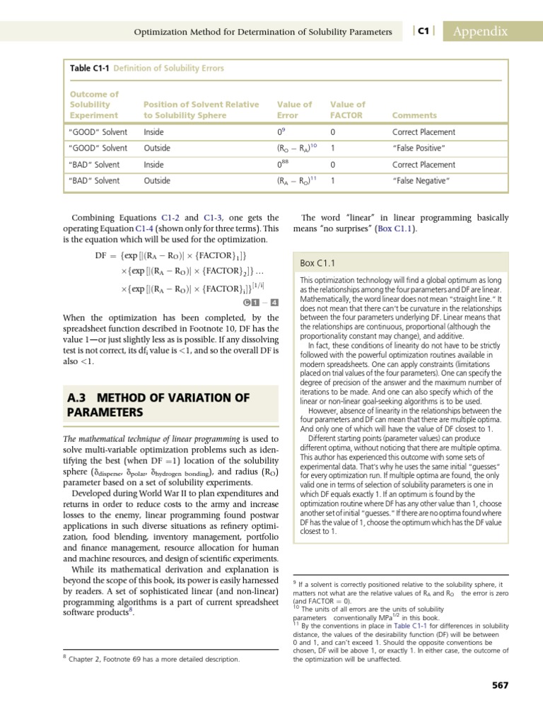 Appendix: Optimization Method For Determination of Solubility Parameters C1 | PDF | Mathematical ...