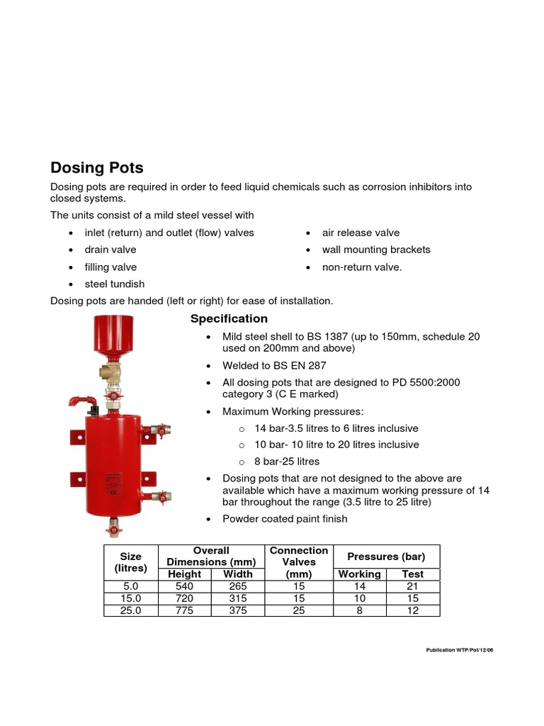 Dosing Pots: Specification | PDF | Valve | Gas Technologies