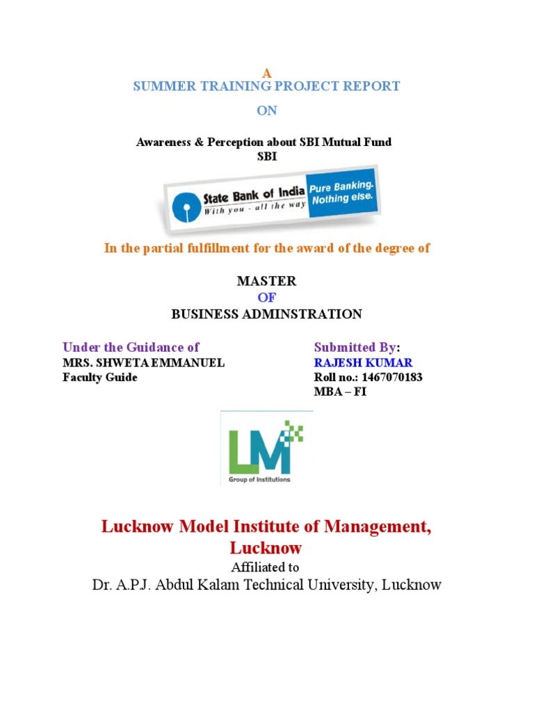 Lucknow Model Institute of Management, Lucknow: Summer Training Project ...