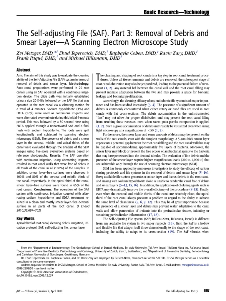The Self-Adjusting File (SAF) - Part 3: Removal of Debris and Smear ...